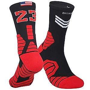 Disile Elite Basketball Socks, 3 Pack Cushioned Sports Socks Crew Socks for Men & Women