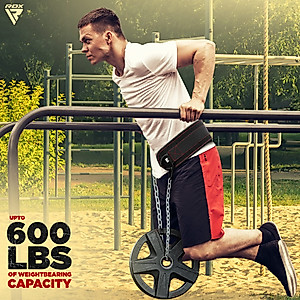 RDX Dip Belt for Weight Lifting, Heavy Duty 36 Inch Adjustable Steel Chain, Dipping Belt Chin Pull Ups Gym Training Bodybuilding Powerlifting Fitness Workout, 6” Padded Neoprene Back Support Men Women