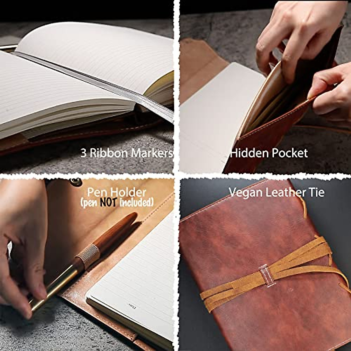 VALERY Vegan Leather Bound Journal – Slim A5 Lined Journals for Women and Men – Refillable Brown Writing Journal Notebook for Writers - Personalized Writing Gift Journal for Teachers Vegetarians