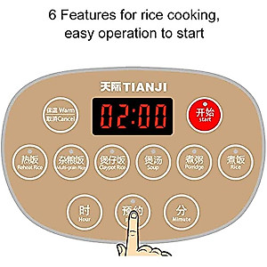 Tianji Electric Rice Cooker FD30D with Healthy Non-stick Ceramic Inner Pot, 6-cup(uncooked) Makes Rice, Porridge, Soup,Brown Rice, Claypot rice, Multi-grain rice,Multicook Function with LED Display, 3L, White