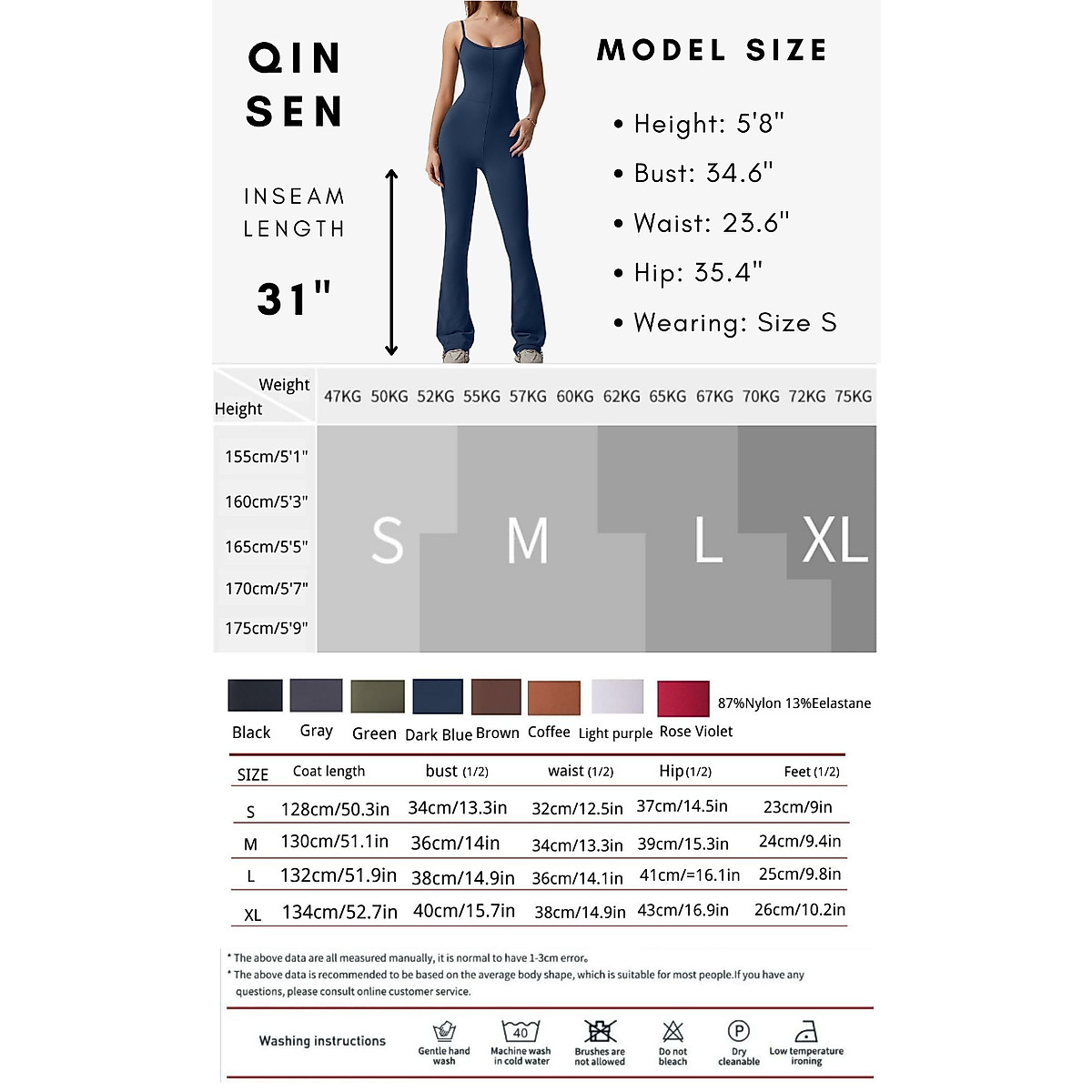 QINSEN Womens Yoga Jumpsuits Workout Sleeveless High Waist Sport One Piece Jumpsuits Navy Blue S