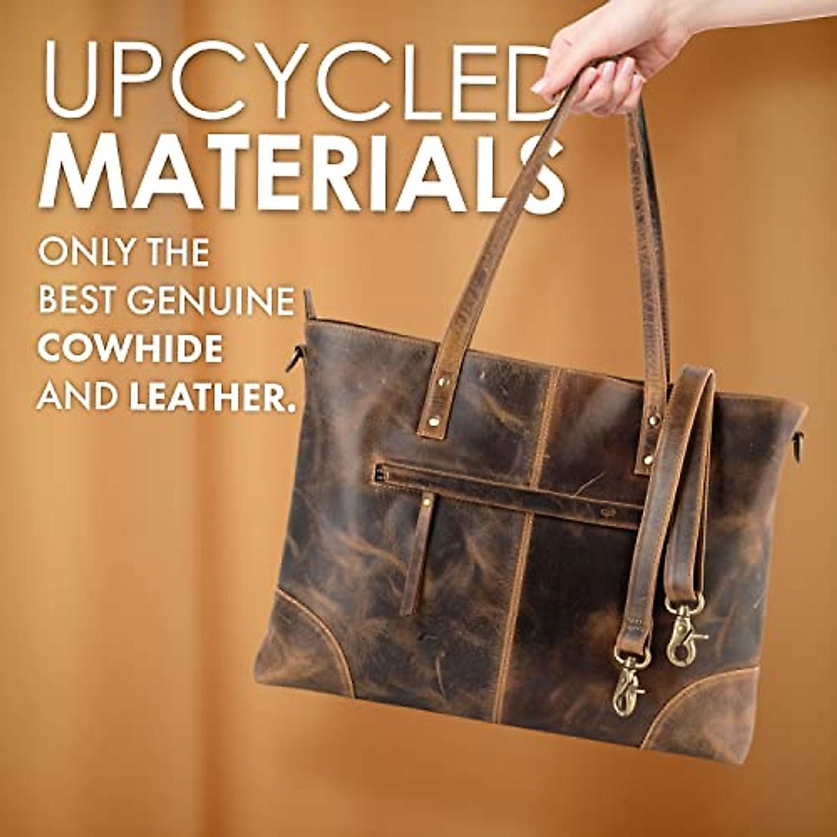 SIXTEASE Tote Bags for Women Large Tote Bag with Zipper Top - Genuine Leather Strap, Upcycled Canvas, Rug, Hair On and Hardware Accents - Vintage Style Hand Stitched -Mayabay