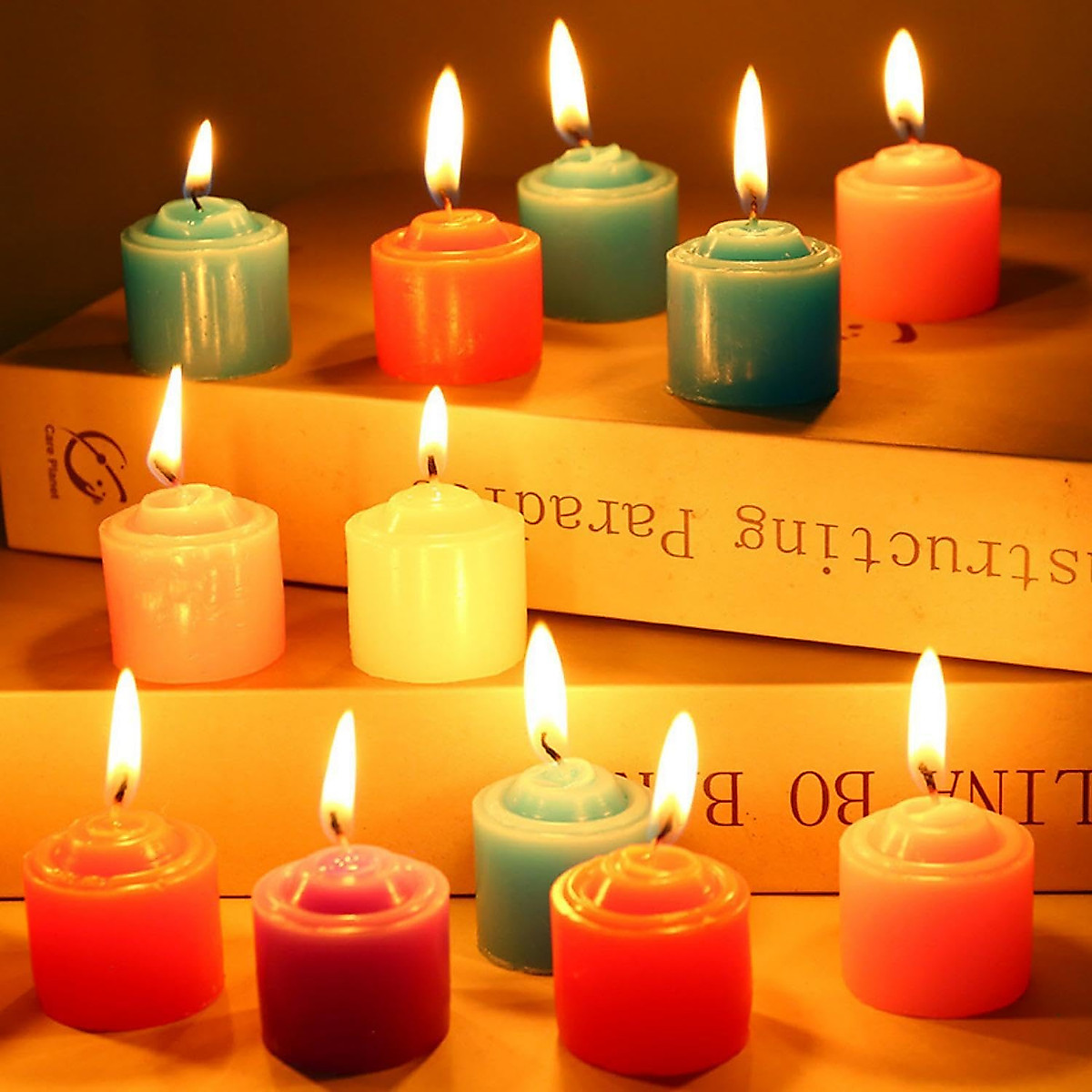 Tea Candles Round Romantic Candle Tealight Small Sweet Wedding Party 12 Pack Home 2-2.5 Hours Burn Time Votive Parties Bulk Birthday Halloween Emergency Family Dinner Hotel Ktv Bar (Blue)