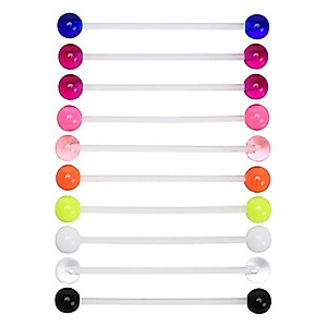 CrazyPiercing 10 Pcs Industrial Barbell Earrings 14G Bioflex Cartilage Earring Body Piercing Jewelry 38mm Bar Colorful Acrylic Balls