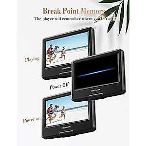 DBPOWER 11.5" Portable DVD Player, 5-Hour Built-in Rechargeable Battery, 9" Swivel Screen, Support CD/DVD/SD Card/USB, Remote Control, 1.8 Meter Car Charger, Power Adaptor and Car Headrest (Black)