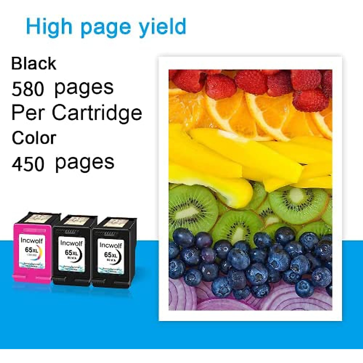 INCWOLF Remanufactured Ink Cartridge Replacement for hp 65XL Ink for Envy 5055 5052 5070 DeskJet 3755 2655 3720 3722 3723 3730 3732 3752 3758 2652 2624 Printer (2b1c)