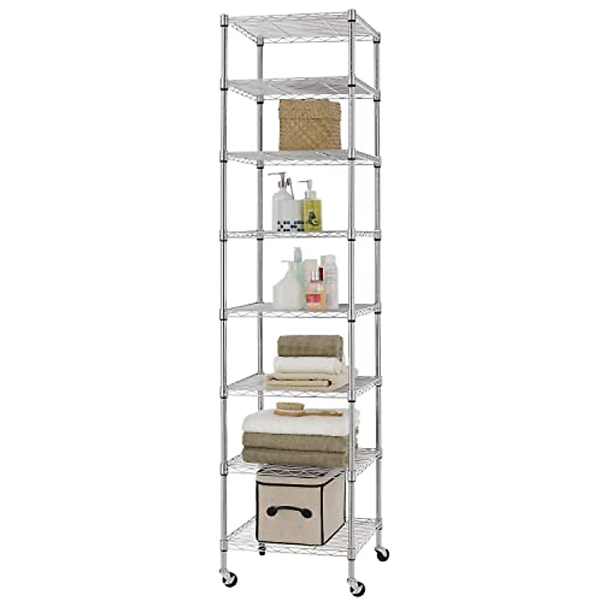 Finnhomy Heavy Duty 8 Tier Wire Shelving with Wheels 18x18x72.8-inches 8 Shelves Storage Rack Thicken Steel Tube, Pantry Shelves for Storage, Adjustable Shelving Unit, NSF Certified, Chrome