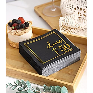 Cheers to 50 Years Cocktail Napkins - 50PK - 3-Ply 50th Birthday Napkins 5x5 Inches Disposable Party Napkins Paper Beverage Napkins for 50th Birthday Decorations Wedding Anniversary Black and Gold
