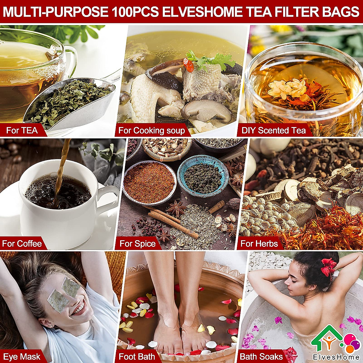 100 Pack Tea Filter Bags with Drawstring, Tea Filter Bags for Loose Tea, Reusable Tea Filter Bags, Disposable Tea Infuser Sachets for Tea Leaf Coffee Brew, Cheesecloth Mesh Muslin Strain Bags 3x4 inch