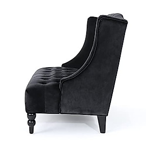 Christopher Knight Home Leora Modern Glam Tufted Velvet Wingback Loveseat, Black / Dark Brown