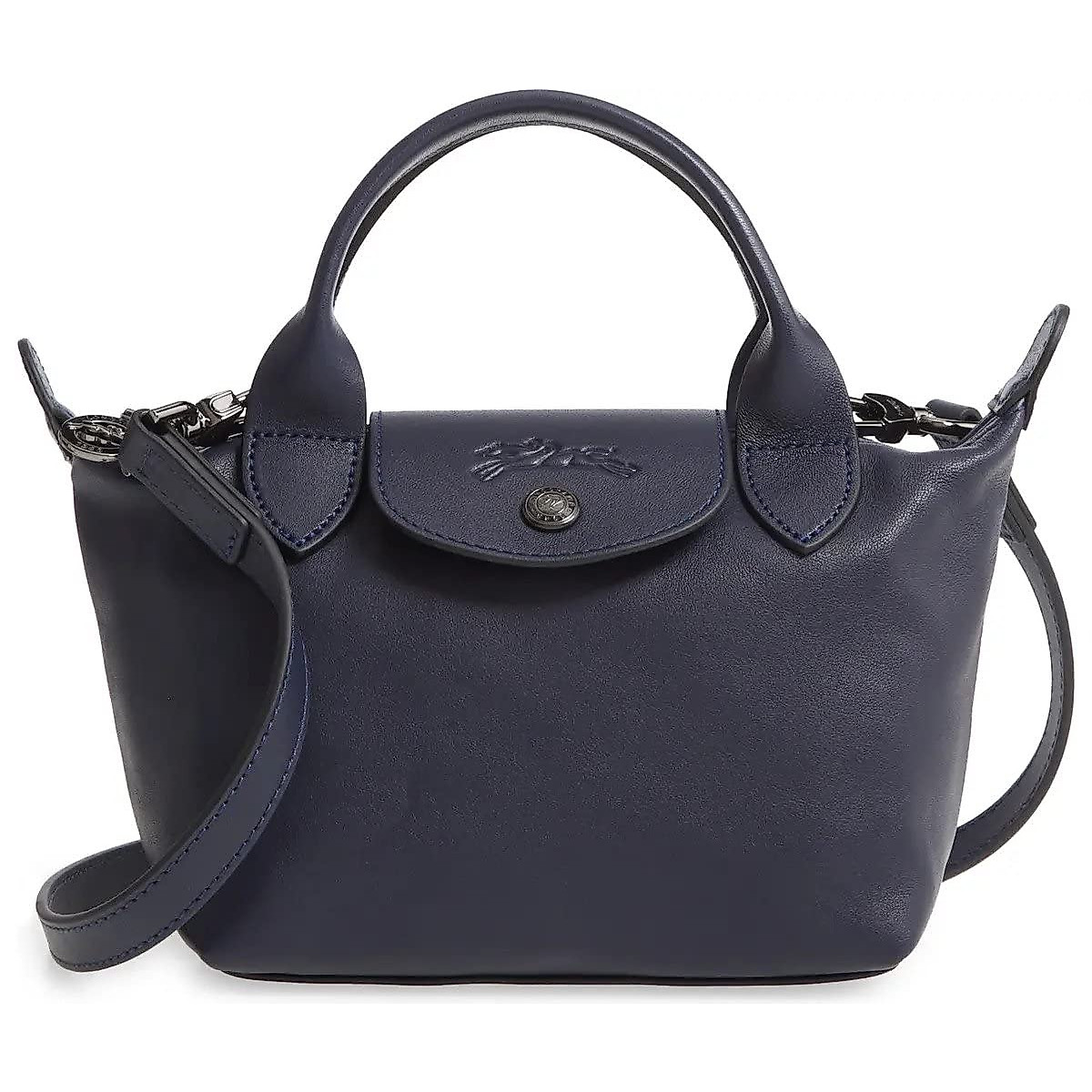 Longchamp Ladies Le Pliage Cuir Mini Top Handle Bag-Navy