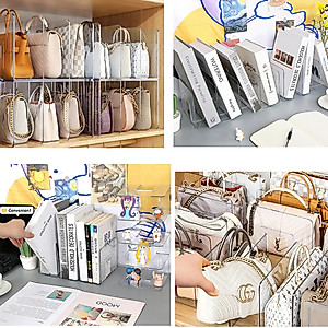 Lemical Clear Acrylic File Sorter 2 Pack Handbag Clutch Purse Organizer Acrylic Shelf Divider Drawer Organizers for Clothes Pouch Notebooks Stand Bookshelf Cooking Utensil (2Pack-4Sections)