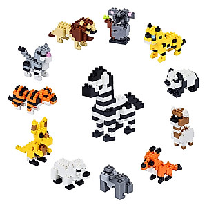 Jellydog Toy Mini Animals Building Blocks, 12PCS Party Favors Blocks Set for Kids, Prizes Birthday Gifts Goodie Bag,Cake Topper,Gift Box