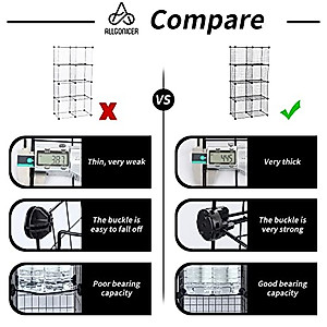14"x14" Wire Grid Shelf Cubes, Patented Design, Sturdy and Long Last, Floor-Stand or Wall-Hang, Easy DIY Assembly (Black, 8Cubes)