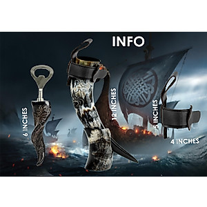 NORSE EMPIRE 12Oz Viking Drinking Horn with Stand Authentic Unique Beer Gift for Men and Women Medieval Stein for Mead Ale Whiskey | Home Decor Accessories Natural Shine Finish - Raven