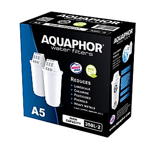 AQUAPHOR Replacement Water cartridges, fits All A5 jugs, 2 Pack, Each Filter Lasts up to 350 litres, Plastic, White