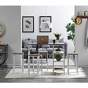 O&K FURNITURE Small 5-Piece Dining Room Bar Table Set, Modern Industrial Bistro Restaurant Dining Table and Stool Set, Home Kitchen Furniture, Oak Finish