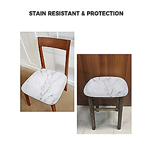 Chair Seat Cover, Marble Texture White Gray Dining Chair Slipcovers Strech Removable Chair Covers Protection for Wedding, Party, Banquets, 13.7"x 13.7" Set of 6