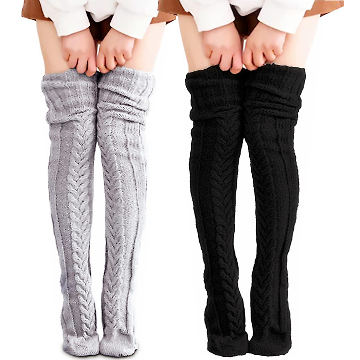 VETHIN Women's Cable Knit Thigh High Socks Over Knee High Long Leg Stockings Extra Long Winter Long Boot Leg Warmers