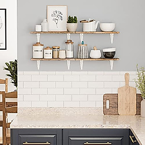 Wallniture Arras Floating Shelves for Wall Storage, 17"x6" Living Room Wall Decor, Bookshelf for Bedroom, Kitchen Organization and Storage Shelves, Burnt Finish White Brackets Set of 4