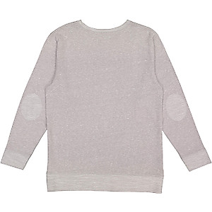 LAT Adult Unisex Harborside Mélange French Terry Crew Neck w/Elbow Patches, Gray Melange, Medium