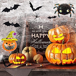 Halloween Party Decorations Happy Halloween Banner Foil Balloon Fringe Curtain Cake Topper Spider Web and 3D Bat, Halloween Party Favors Supplies