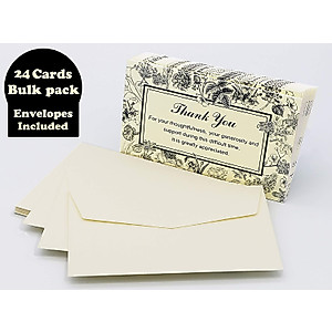 SUPREME IMPRESSION Funeral Thank you Cards with Envelopes - 24 Pack Sympathy Note Cardset - All Cards are Blank Inside For Photo or Personalized Message to Friends & Family