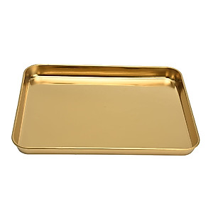 Stainless Steel Food Serving Tray, Rectangular Decorative Mirrored Serveware Platter Bottom Tray for Flat Bottom Plate Restaurant Home Golden Flat Gold
