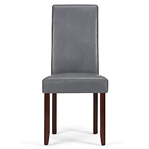 SIMPLIHOME Acadian SOLID WOOD Transitional Parson Dining Chair (Set of 2) in Stone Grey Faux Leather, For the Dining Room