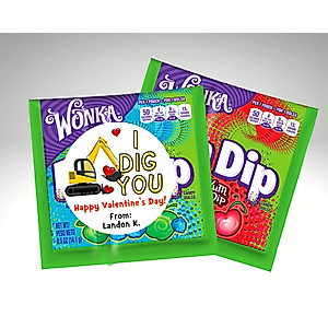 Personalized Construction Digger Valentine's Day Stickers for Kids 20-Count, 2 inch, Custom Classroom Valentines Favor for Boys, Happy Valentine's Day Labels