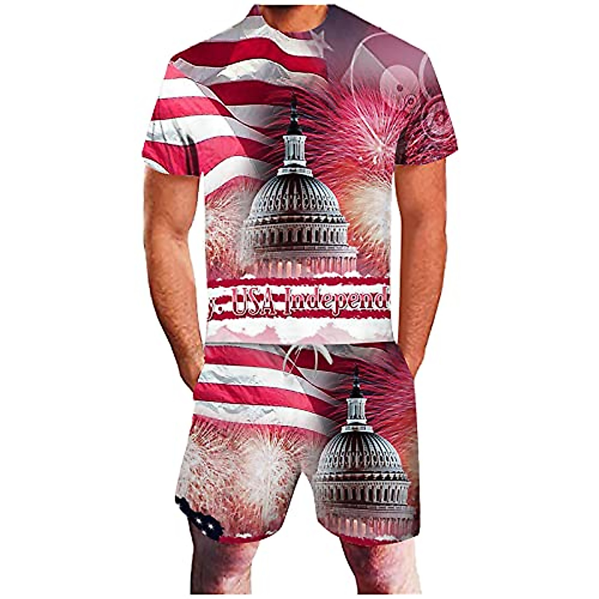 Set American Flag Casual 3D Men's Independence Sailing Day Printing Summer Ship Men Homecoming Suits for Men Red