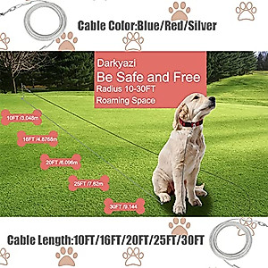Darkyazi Dog Stake Tie Out Cable and Reflective Stake 16 ft Outdoor, Yard and Camping, for Medium to Large Dogs Up to 125 lbs (16ft Cable, 18" Stake, Silver)