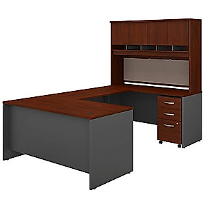 Bush Business Furniture Series C U Shaped Desk with Hutch and Mobile File Cabinet, 60W, Hansen Cherry