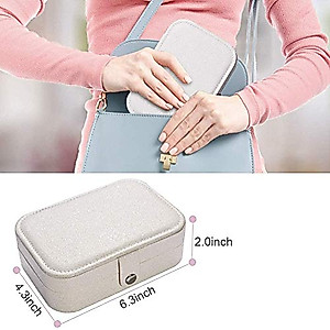 Yonzone Small Jewelry Box, Travel Jewelry Case Portable Jewelry Organizer Storage for Necklace Earring Rings, Double Layer PU Leather Mini Jewelry Holder Gift Box for Girls Women(White)