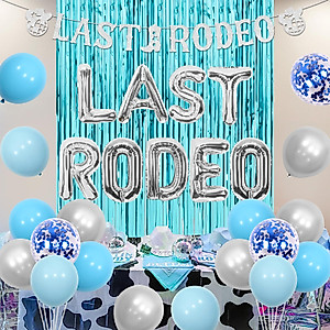 kreat4joy Last Rodeo Bachelorette Decorations Blue, Disco Cowgirl Bachelorette Party Decorations, Last Rodeo Foil Balloons Banner Fringe Curtain for Women Western Bridal Shower
