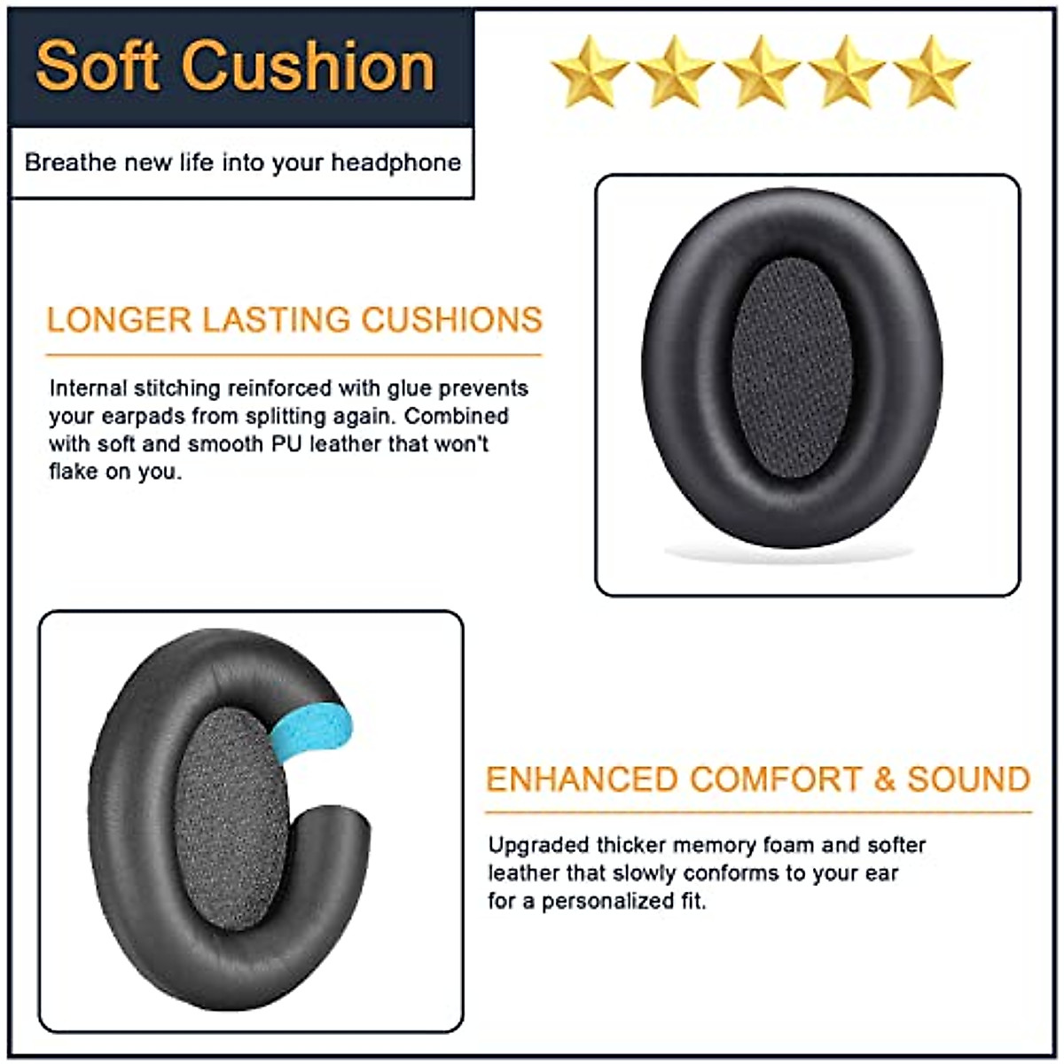 Earpads for Sony WH-1000XM3, A Pair of Replacement Ear Cushion Pads with Protein Leather and Memory Foam for Sony WH 1000XM3 Noise canceling Stereo Headset, Black