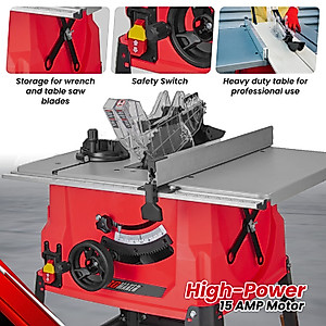 PROMAKER Table Saw, 10-inch 15.5-Amp 5000RPM 1800W, Benchtop Table Saw, from 0-45º up to 0º-90º Bevel cut. Table saw 10 inch with metal stand for woodworking including a Saw Blade. PRO-SB1800