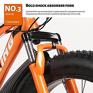 DSVF 26in 4.0 Fat Tire Mens Mountain Bike Road Bicycle, Medium Aluminum Frame City Bike, 21 Speed Adults Teens Road Bicycle Disc Brake Aluminum Soft Cushion Racing Bike【US Stock】 (Orange)