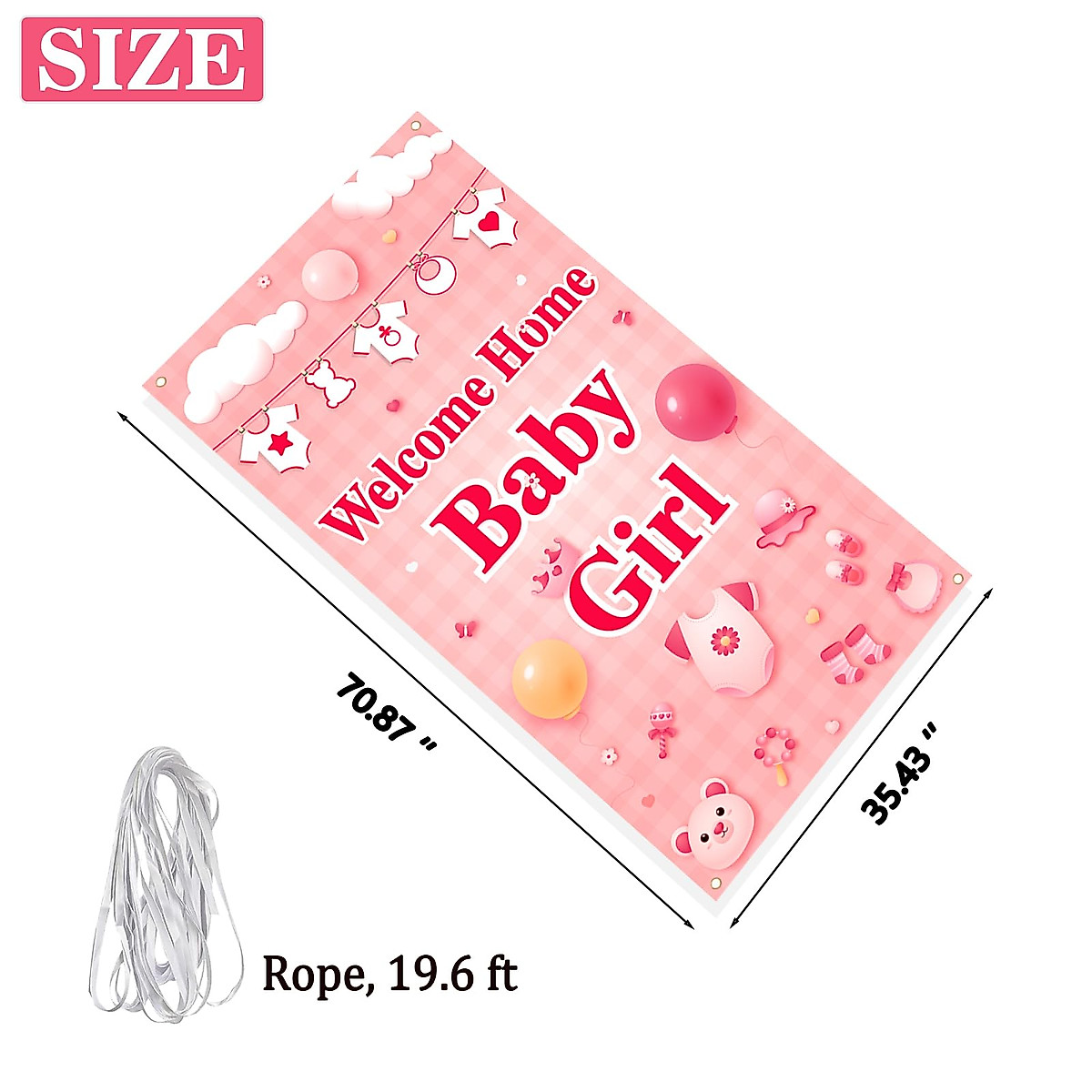 Labakita Welcome Home Baby Girl Door Banner, It’s a Girl Welcome Baby Girl Banner, Baby Shower Decorations for Girls, Gender Reveal Baby Shower Door Sign Party Decoration Inside Outside