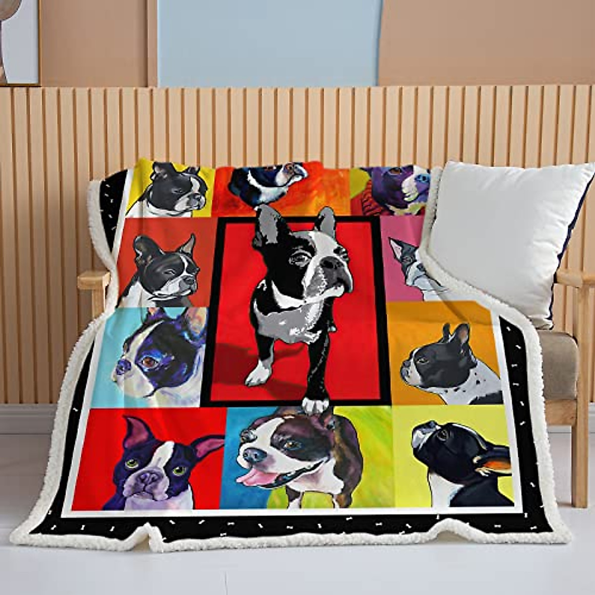 Bedmust Boston Terrier Blanket Colorful Painting Animal Pet Plush Blanket Cute Puppy Dog Cozy Fleece Blanket Boston Terrier Decor Gifts for Women (50X60 inches)