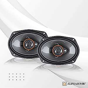 Two Pair of Alphasonik AS68 6x8 inch 350 Watts Max 3-Way Car Audio Full Range Coaxial Speakers with Universal Mounting Holes for Easy Installation