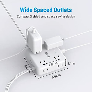 Flat Plug Power Strip - TROND 10FT Thin Flat Extension Cord Surge Protector with 3 USB-A & 1 USB-C Port, Slim Cord with 8 Widely-Spaced Outlets, 1440J, Wall Mount for Home Office Dorm Room, White