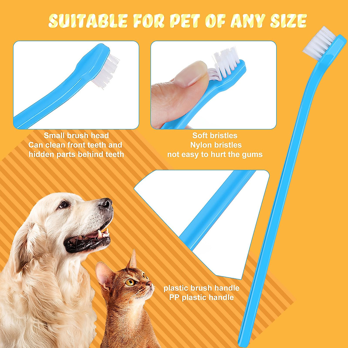 Tioncy 100 Pcs Dog Toothbrush Bulk from Large to Small Long Handle Dog Cat Pet Toothbrush with Soft Single Head Puppy Dog Tooth Brush Pet Cat Tooth Brush for Teeth Cleaning, 7 Colors
