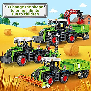 3 in 1 Tractor Harvester Building Kits, Compatible with Lego Truck Farm Construction Vehicles Set Toys for Adults and Boys Girls 8-12(1481 Pieces)