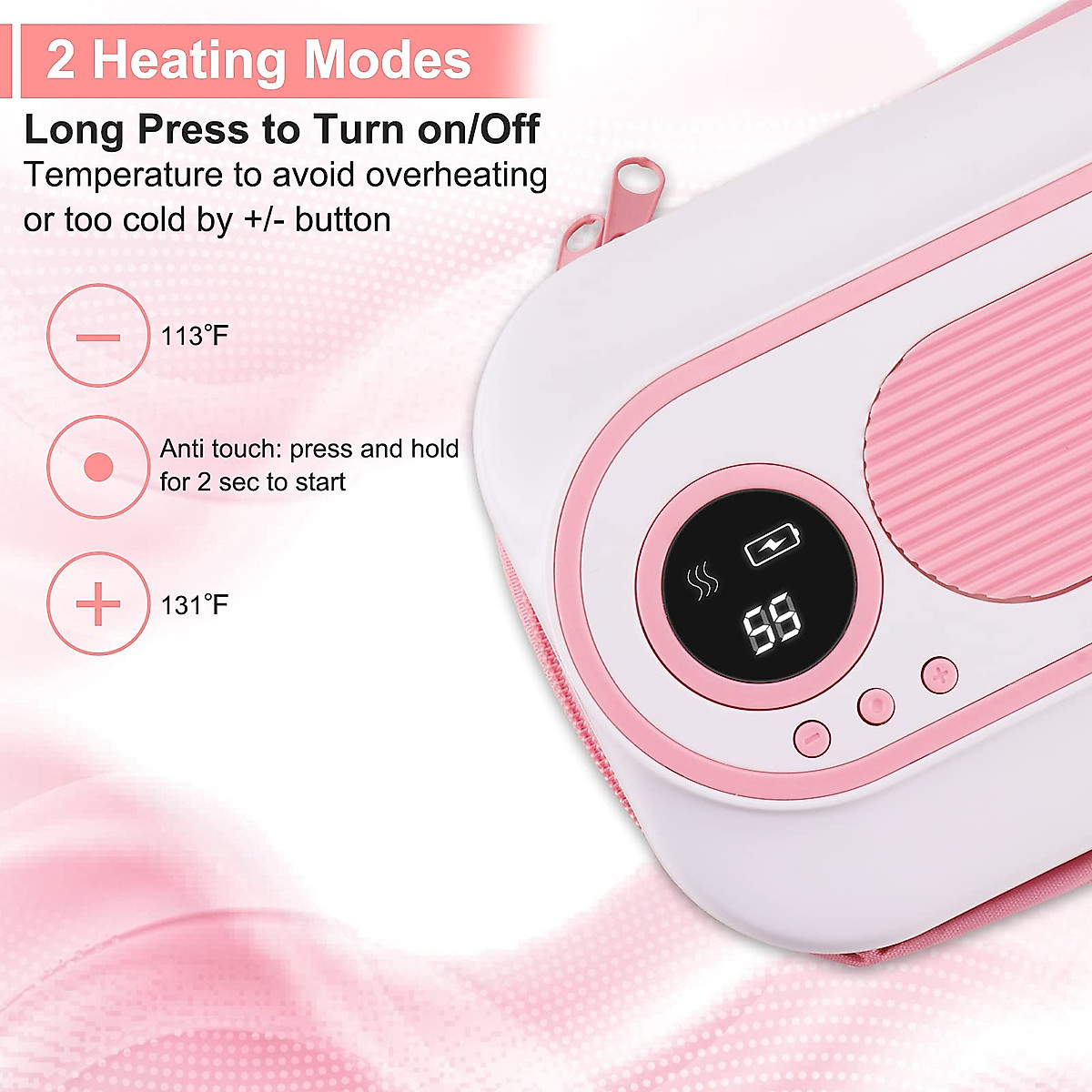 Portable Wipe Warmer, Baby Wipes Dispenser with 2 Modes of Temperature Heating Control, BPA-free Smart Led Display Baby Diaper Wipe Warmer for outdoor&indoor, without charging Can Last 4 Hours