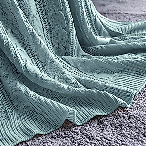 jinchan Throw Blanket Teal Lightweight Cable Knit Sweater Style Year Round Indoor Outdoor Travel Accent Throw for Sofa Comforter Couch Bed Recliner Living Room Bedroom 50x60 Inch
