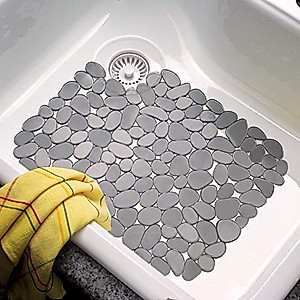 OTHWAY 2Pcs Kitchen Sink Mats, 15.8" x12" Scratch Free Sink Protector for Stainless Steel/Porcelain Sink, Pebble Design Quick Drain Dish Drying Mat, a Nice Touch for Your Kitchen