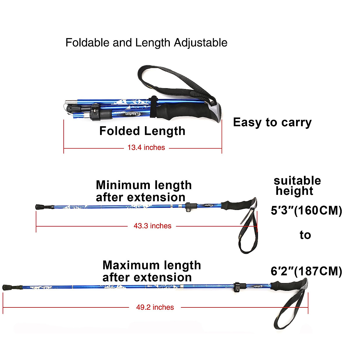 A ALAFEN Aluminum Collapsible Ultralight Travel Trekking Hiking Pole for Men and Women, Blue 1PC