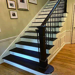 1/2 inch Wrought Iron Balusters 1/2" x 44" Hollow Single Basket Black Iron Spindles Double Twist Square Metal Balusters Stair Satin Black Railing with Adjustable Iron Baluster Swivel Shoes Set of 10