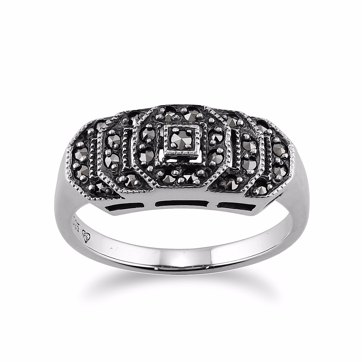 Gemondo 925 Sterling Silver Marcasite Art Deco Style Ring